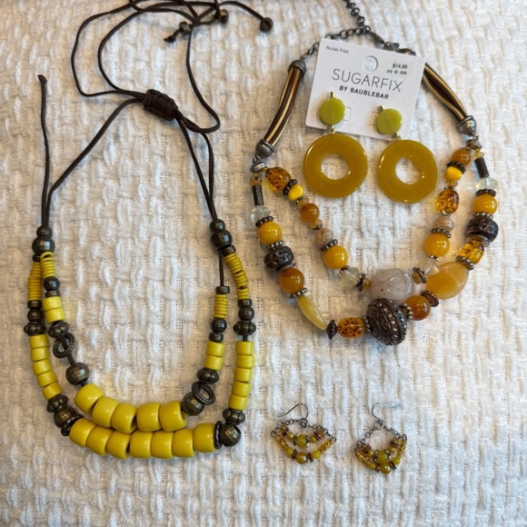 Sugar | Jewelry | Sugar Yellow And Brown Necklace Set With Beaded ...